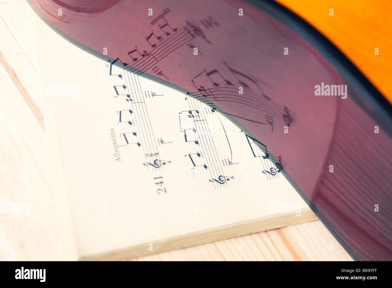 Reflection of music notes in a classic guitar. Musical instrument Stock ...