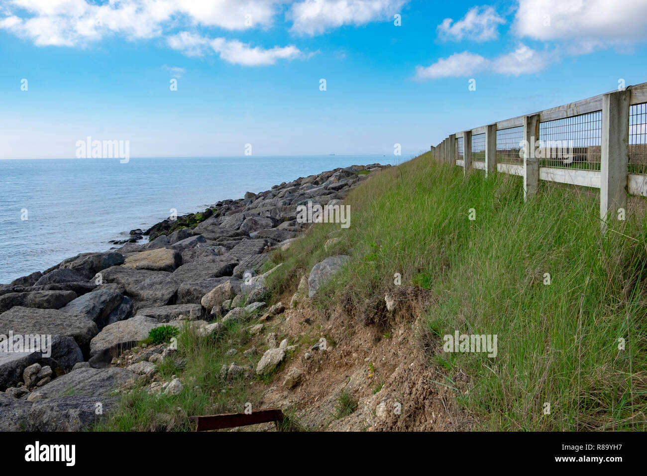Rock armour protecting the coastline from erosion, East Lane, Bawdsey ...