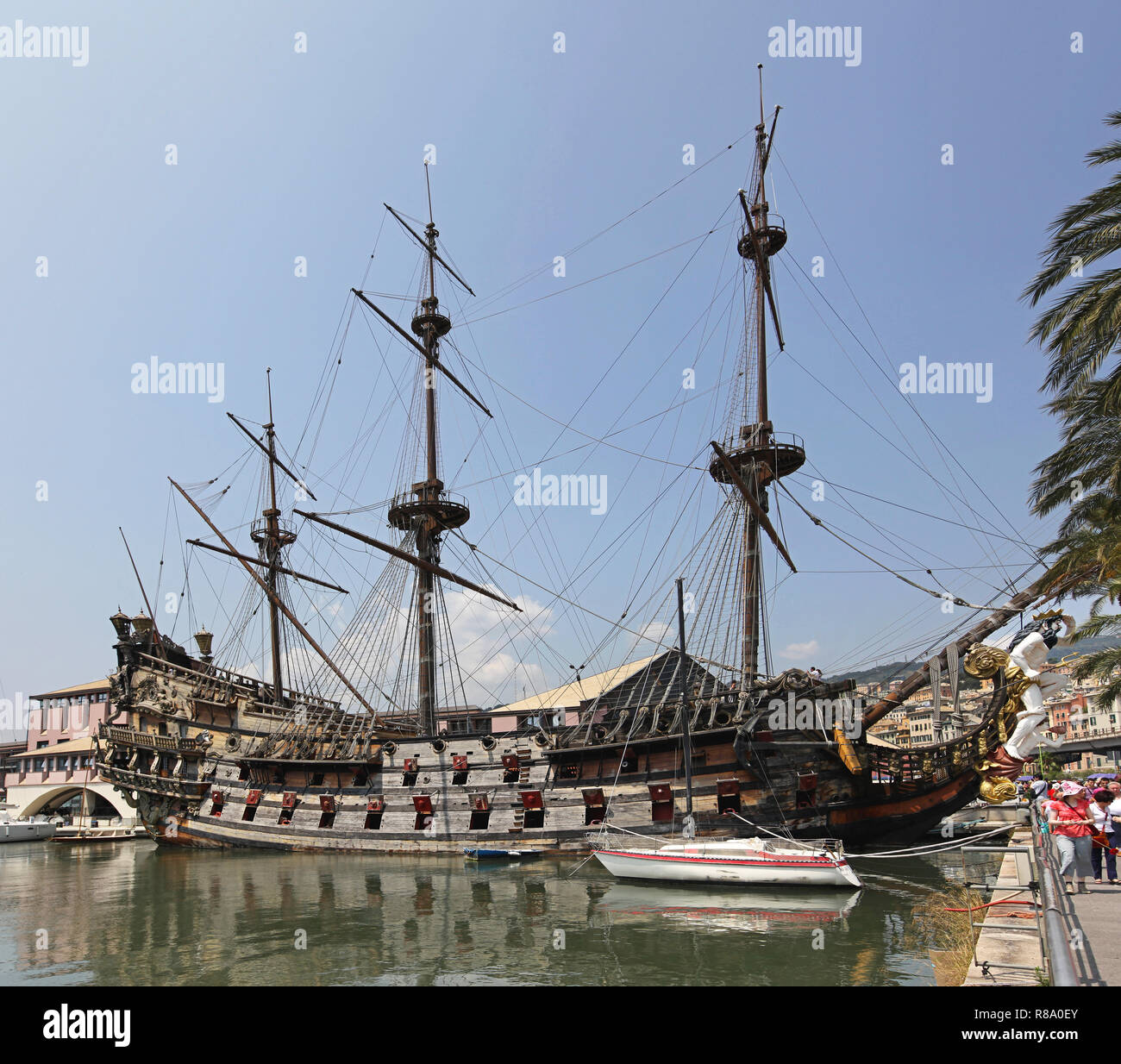 GENOA, ITALY - JULY 08: Neptune Galeon Pirate Ship in Genoa on JULY 08 ...