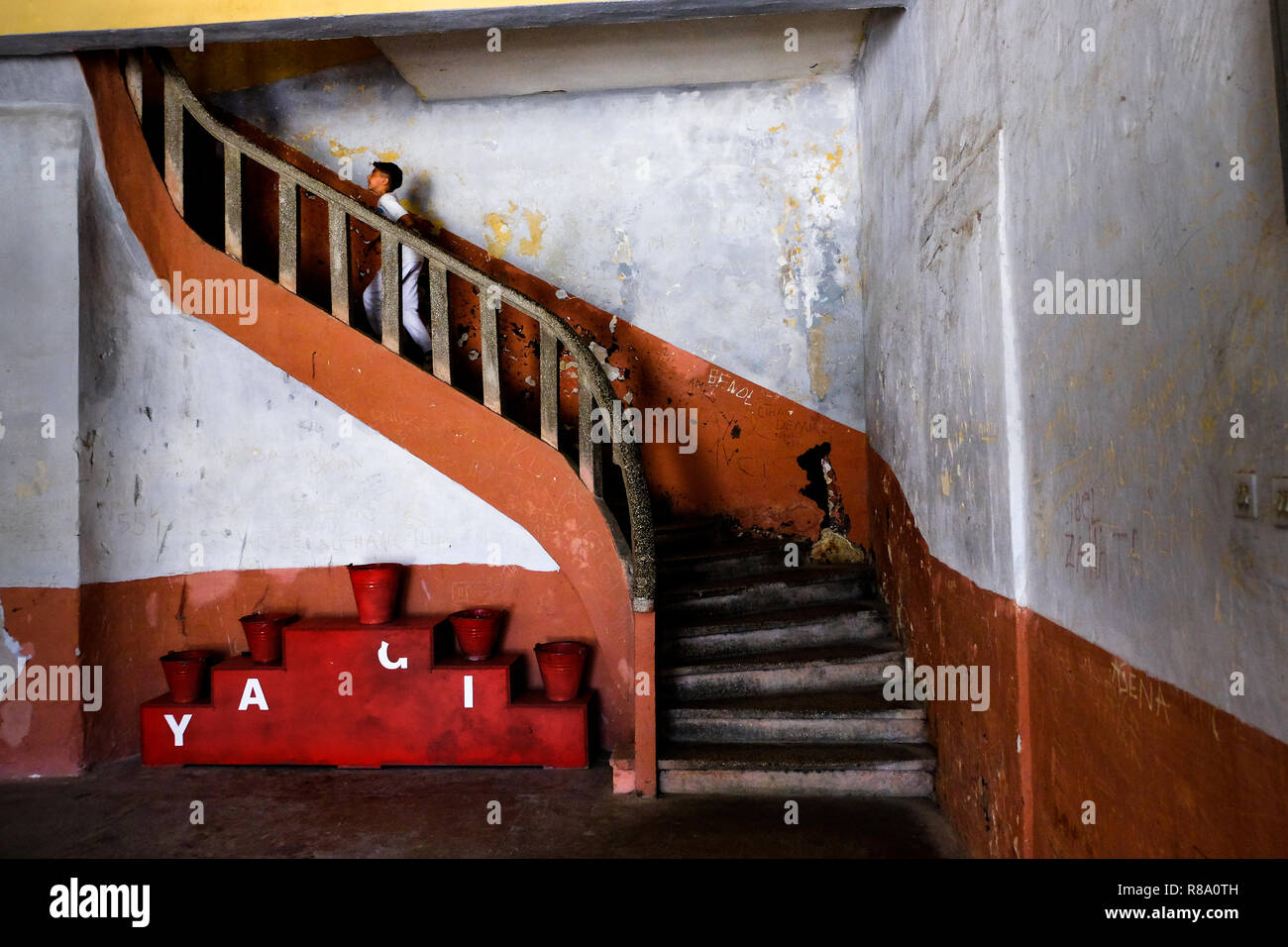Kid running up the stairs Stock Photo - Alamy
