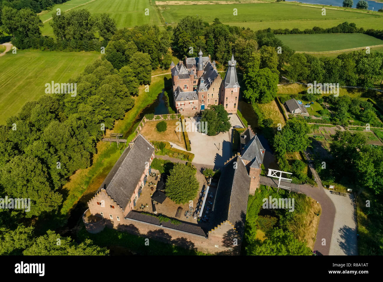 Aerial view of Doorwerth Castle (in Dutch: Kasteel Doorwerth) is a ...
