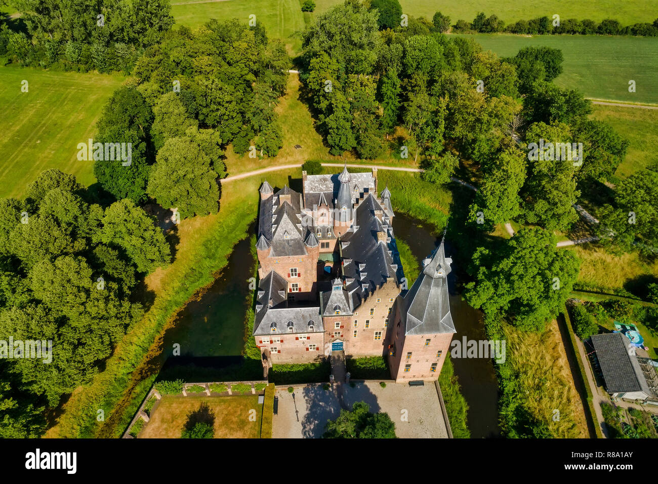 Aerial view of Doorwerth Castle (in Dutch: Kasteel Doorwerth) is a ...