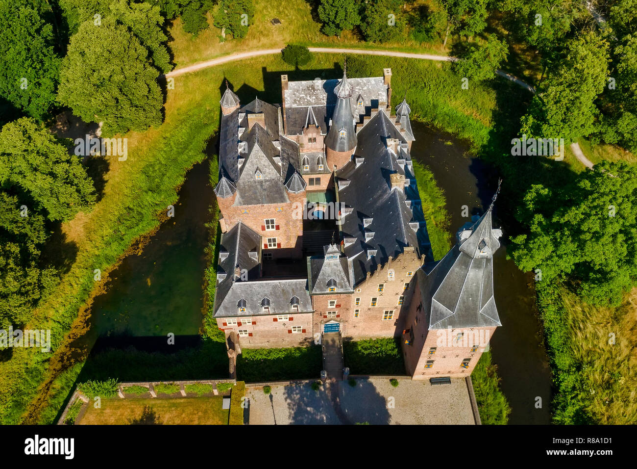 Aerial view of Doorwerth Castle (in Dutch: Kasteel Doorwerth) is a ...
