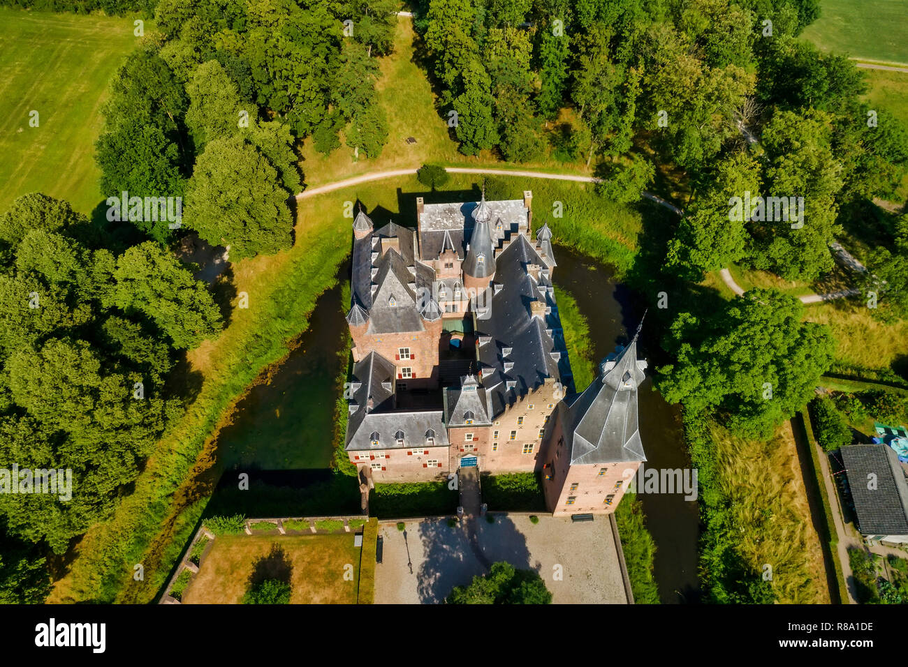 Aerial view of Doorwerth Castle (in Dutch: Kasteel Doorwerth) is a ...