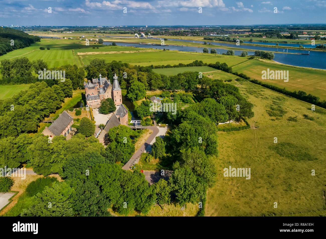 Aerial view of Doorwerth Castle (in Dutch: Kasteel Doorwerth) is a ...