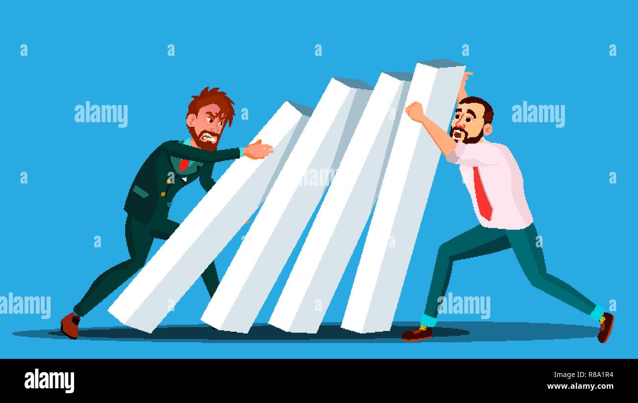 Business Competition Vector. Two Businessman From Two Sides Pushing ...