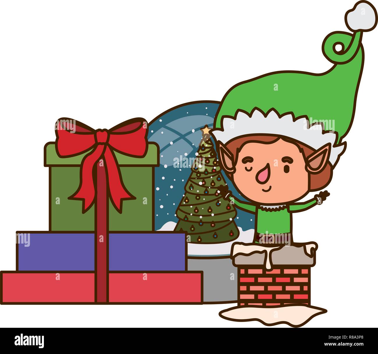 elf with gift box and crystal ball Stock Vector Image & Art - Alamy