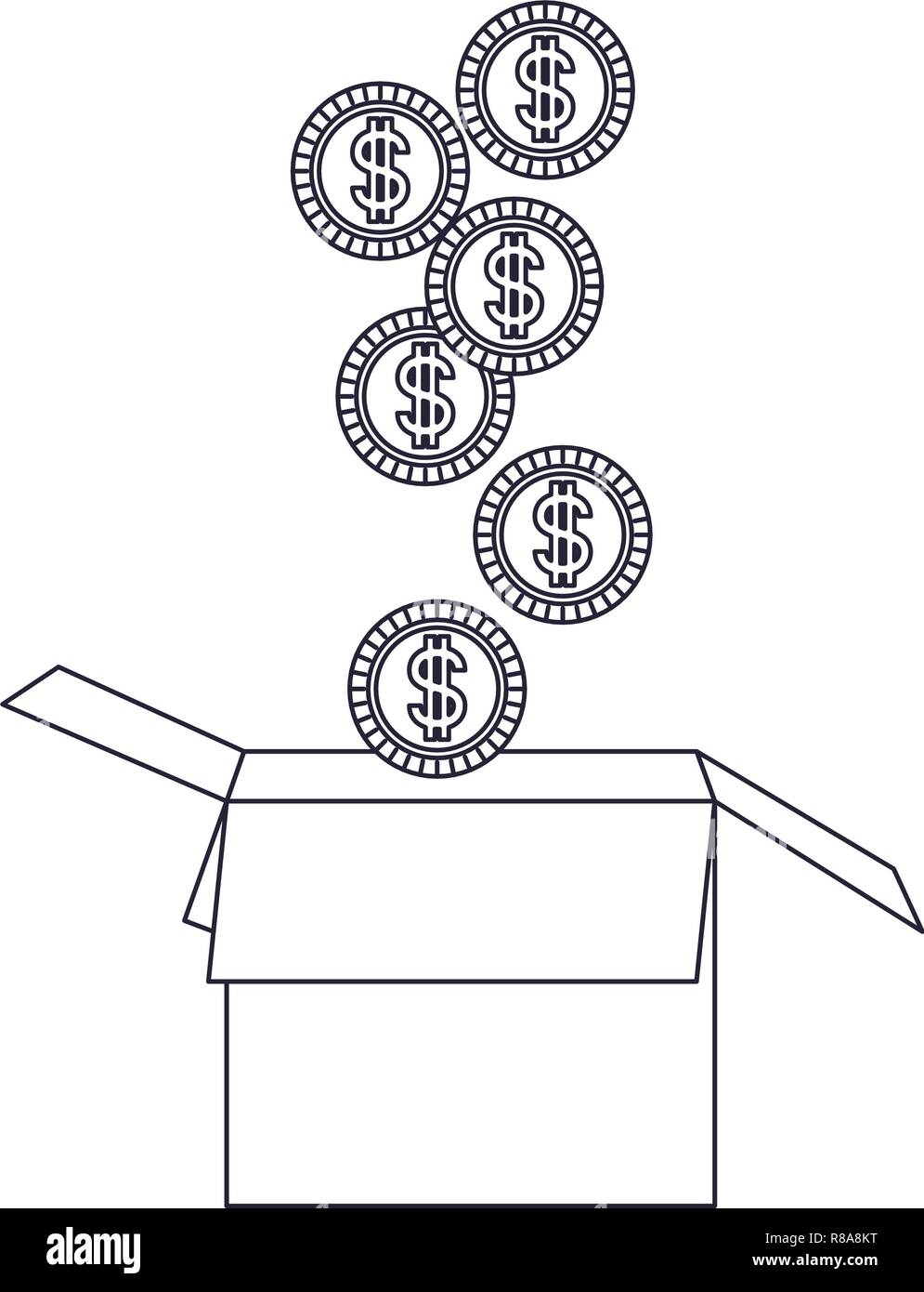 coins falling into a cardboard box isolated icon Stock Vector Image ...