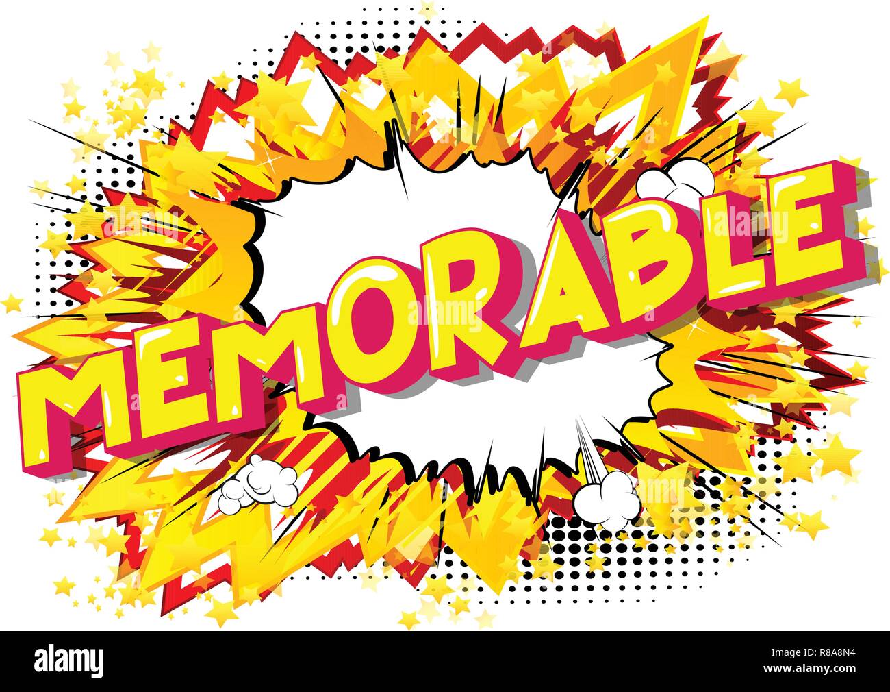 Memorable - Vector illustrated comic book style phrase on abstract ...