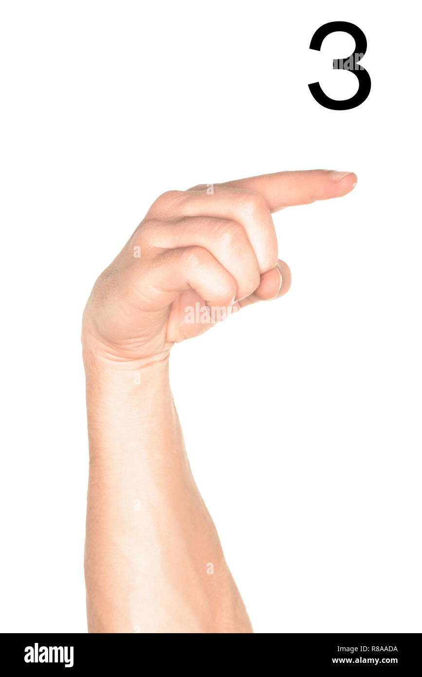 partial view of man showing cyrillic letter, sign language, isolated on ...