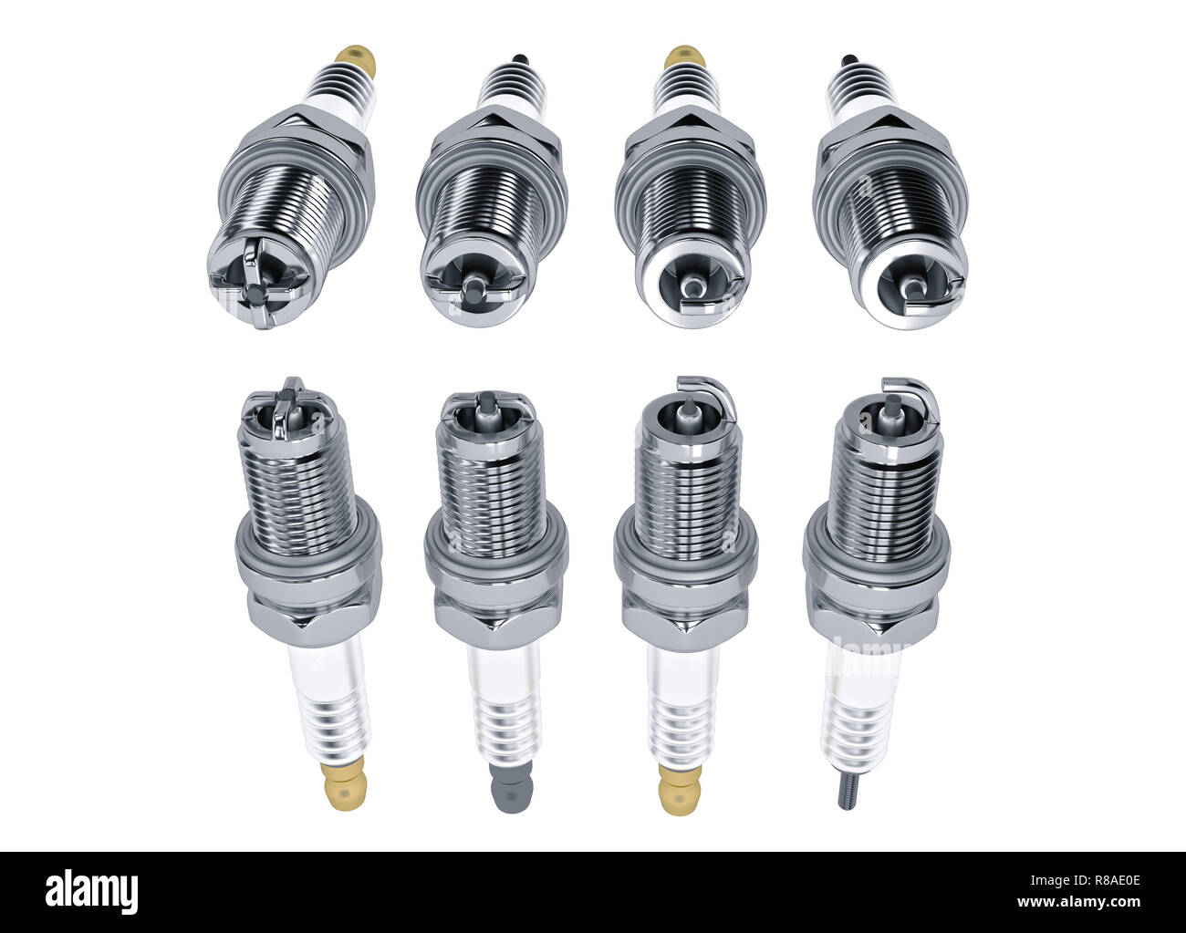 3D Spare parts spark plugs on white background for car and motorcycle ...