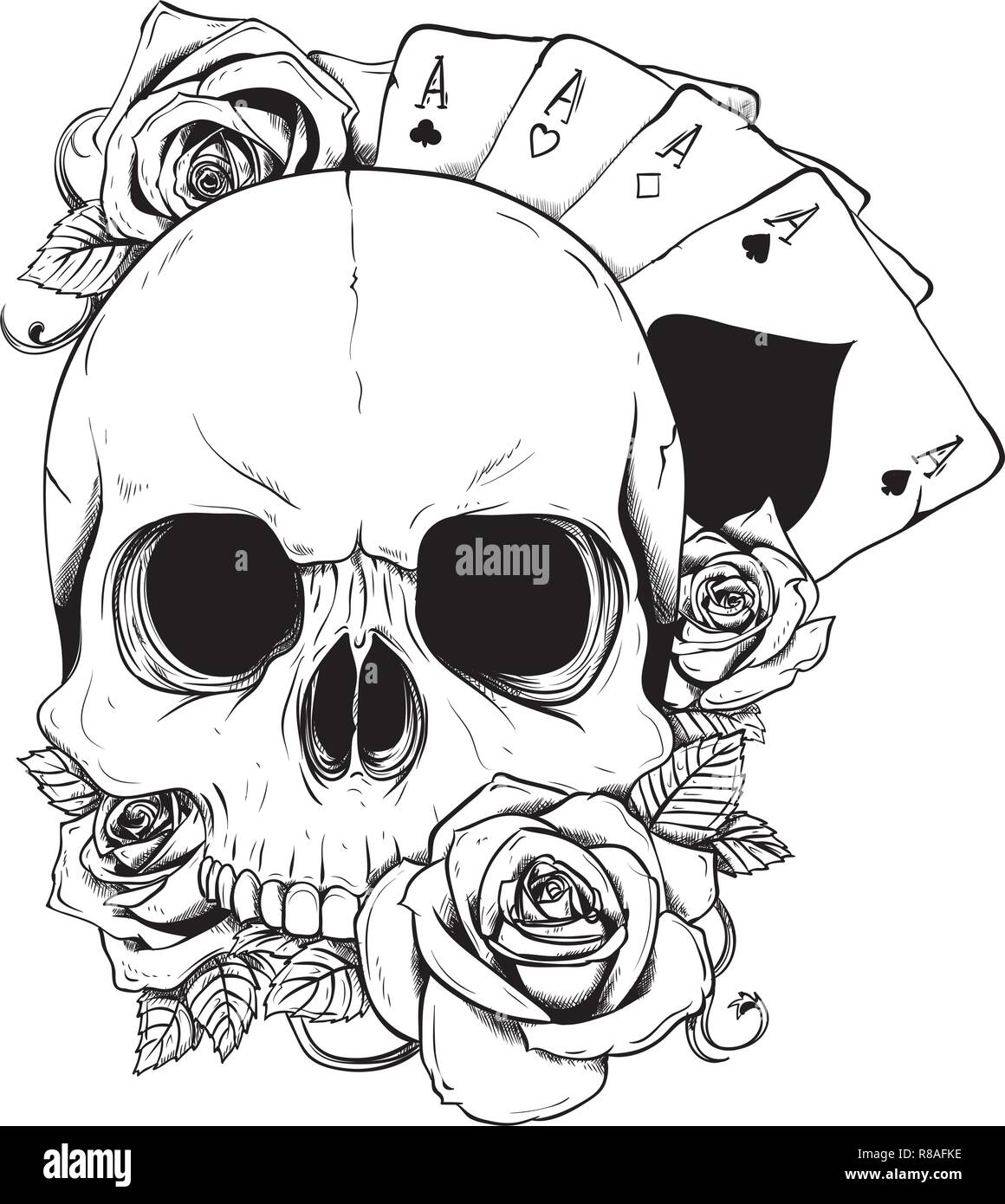 aces of poker and roses with skull, grunge vintage vector Stock Vector ...