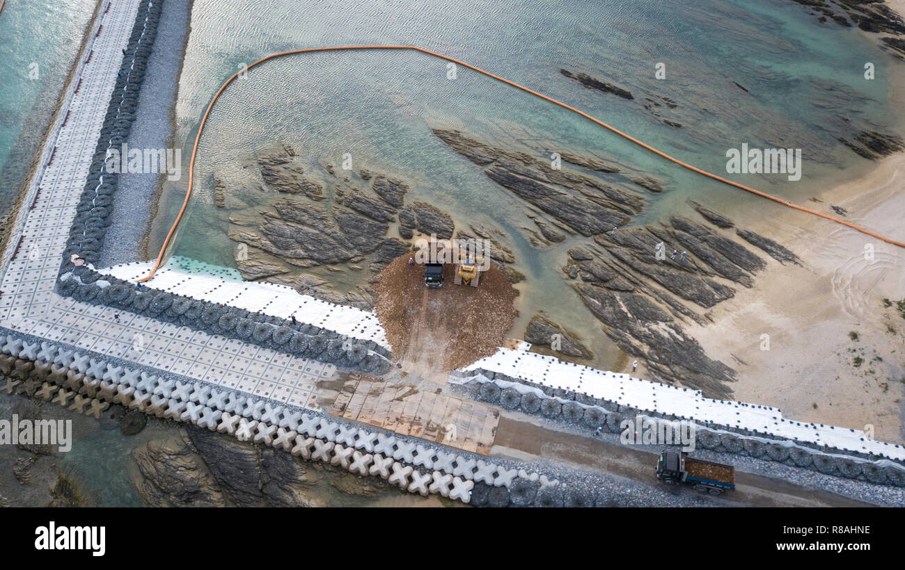 OKINAWA, JAPAN - DECEMBER 14: In this aerial image, land reclamation ...