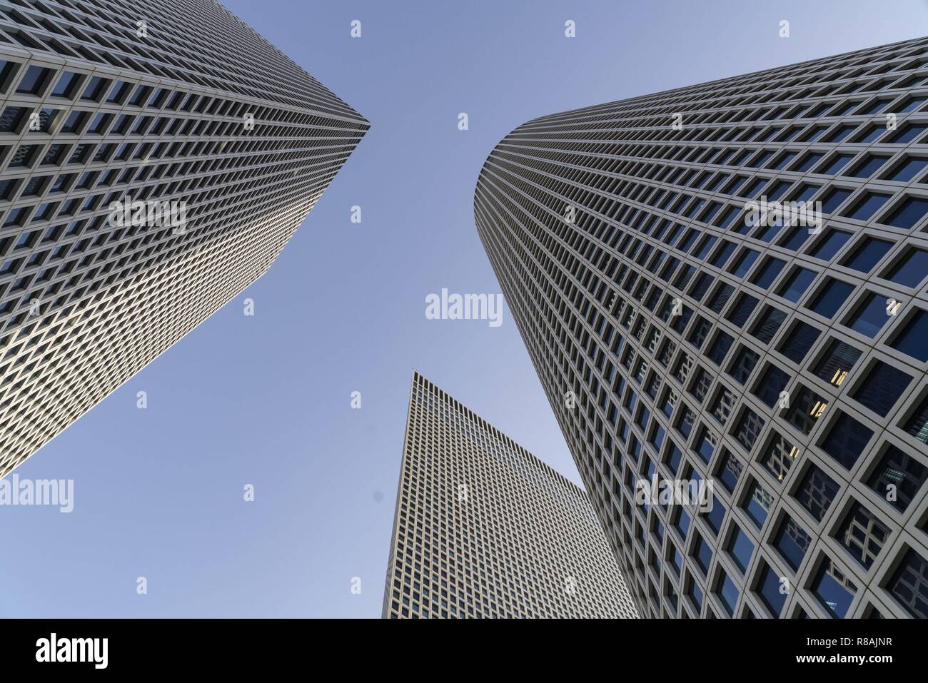 Tel Aviv, Israel. 24th Oct, 2018. The three skyscrapers in the modern ...