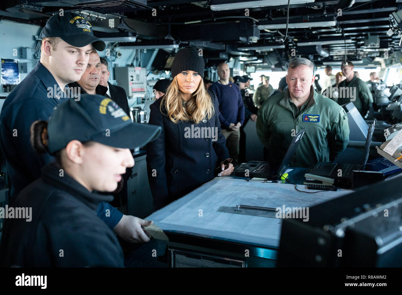 First Lady Melania Trump, joined by U.S. Navy Capt. Chris Hill ...