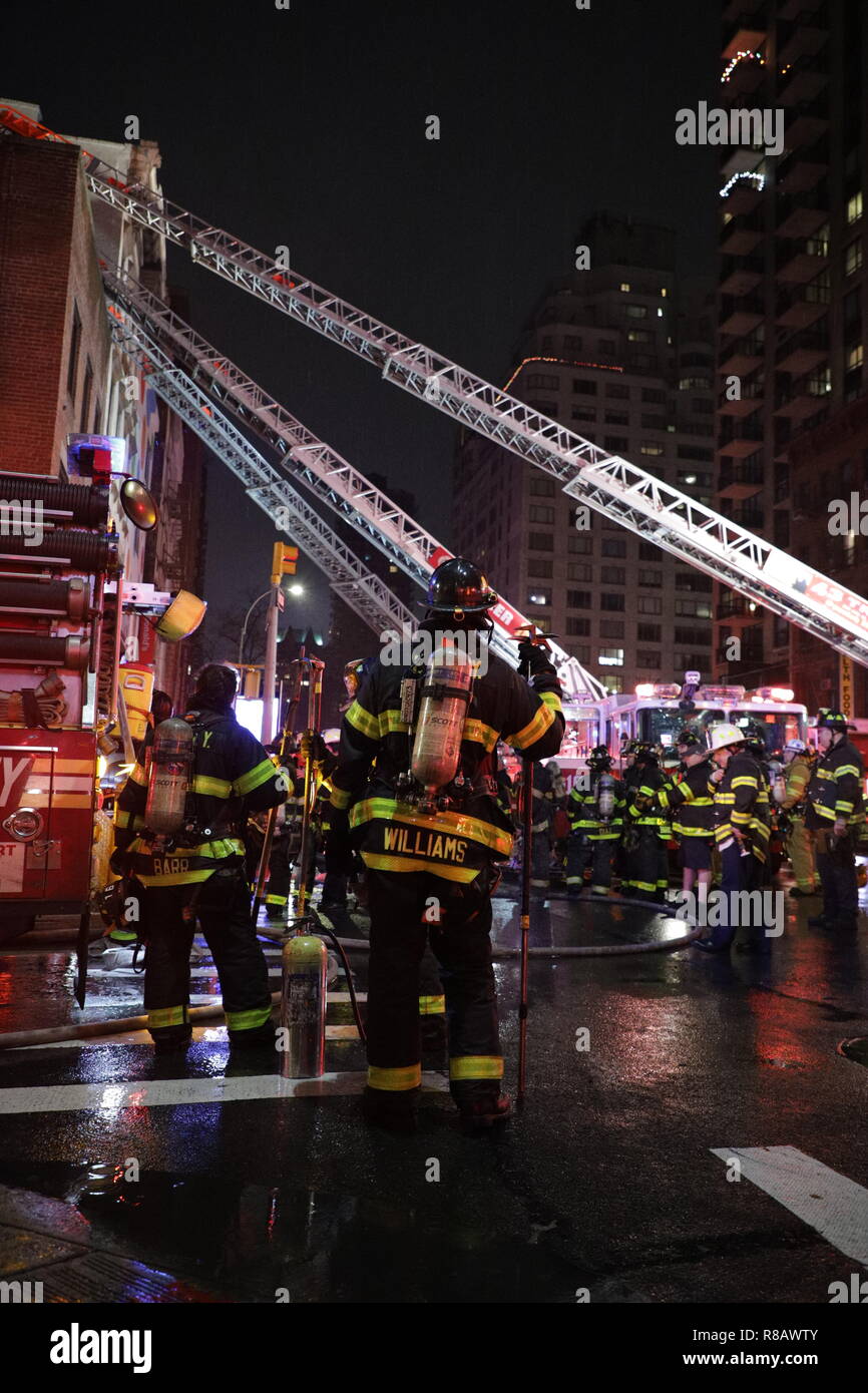 New York, USA. 14th December, 2018. Fast moving fire burns through an ...