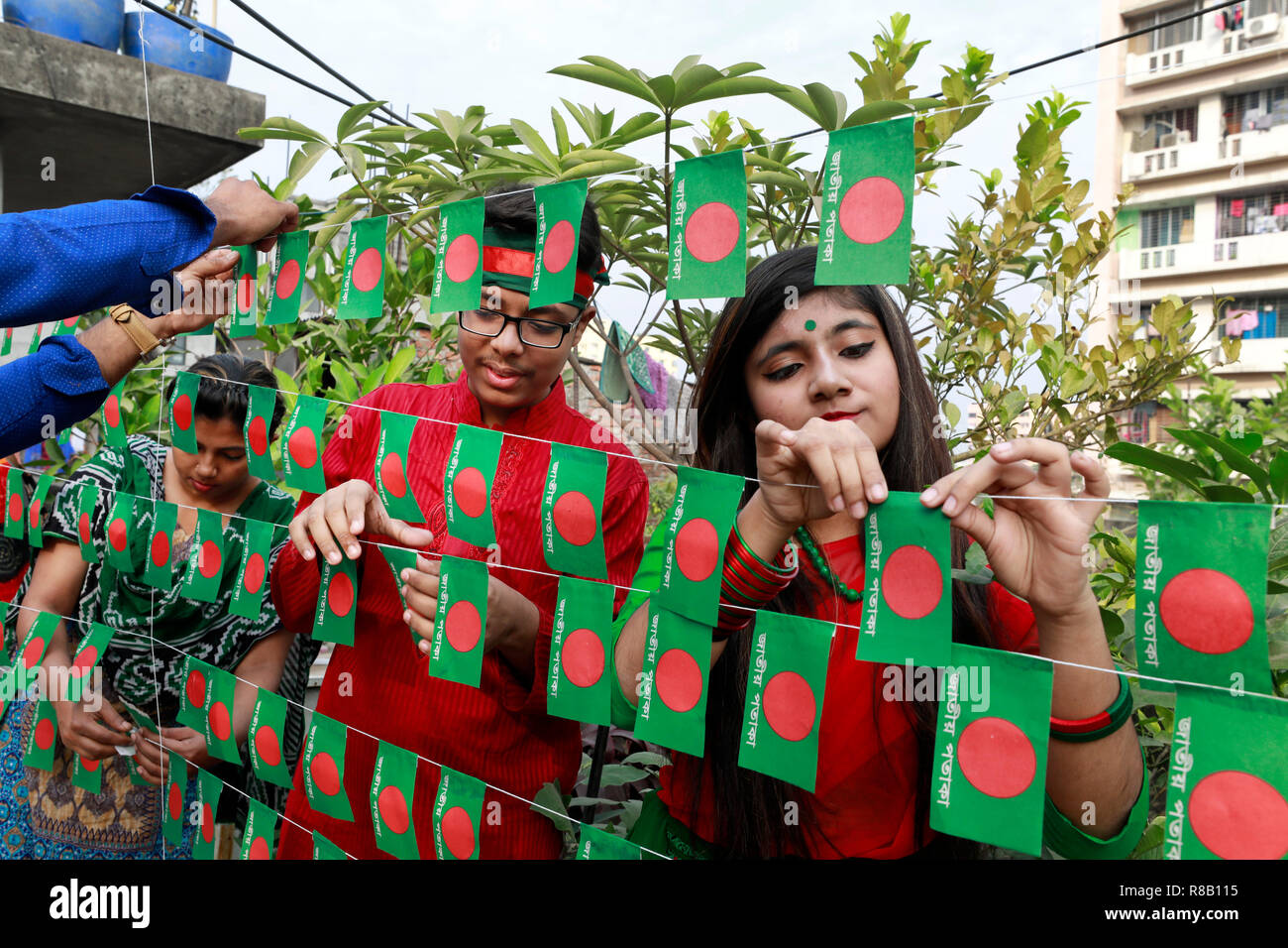 Dhaka, Bangladesh - December 15, 2018: Bangladeshi people decorate the ...