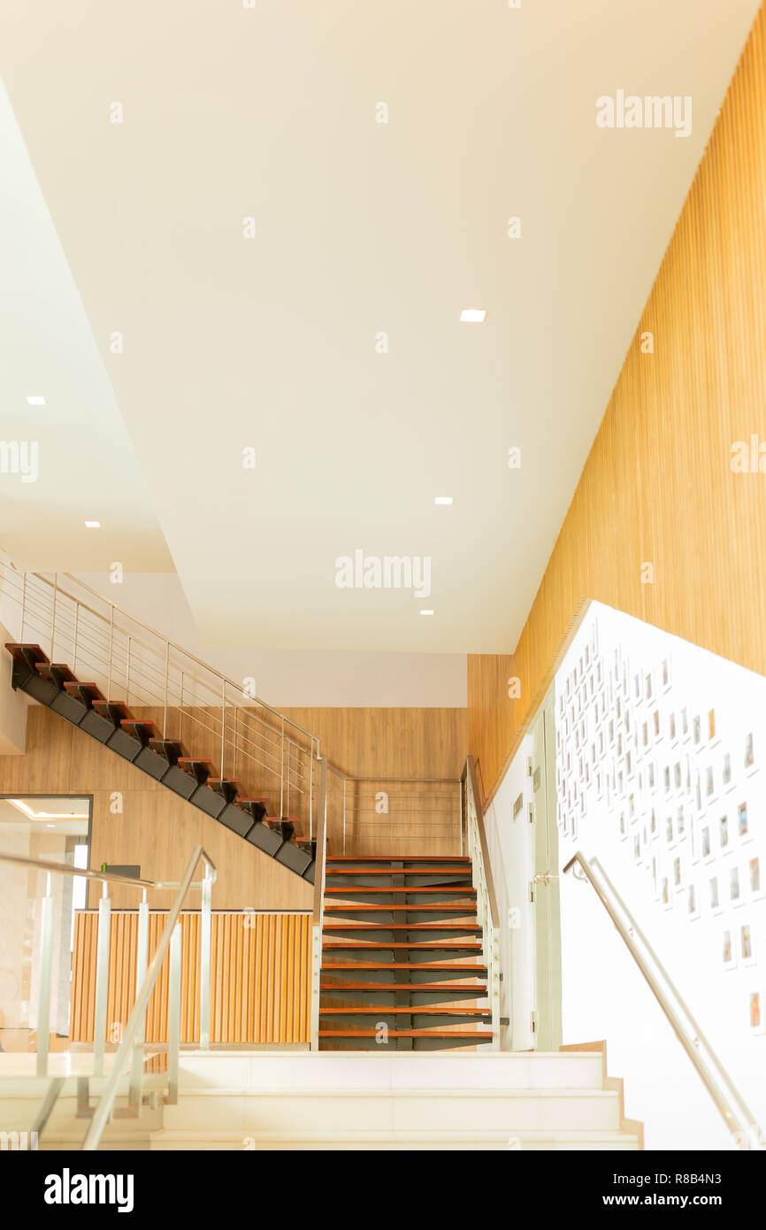 Luxury custom built Interior wooden staircases in modern building Stock ...