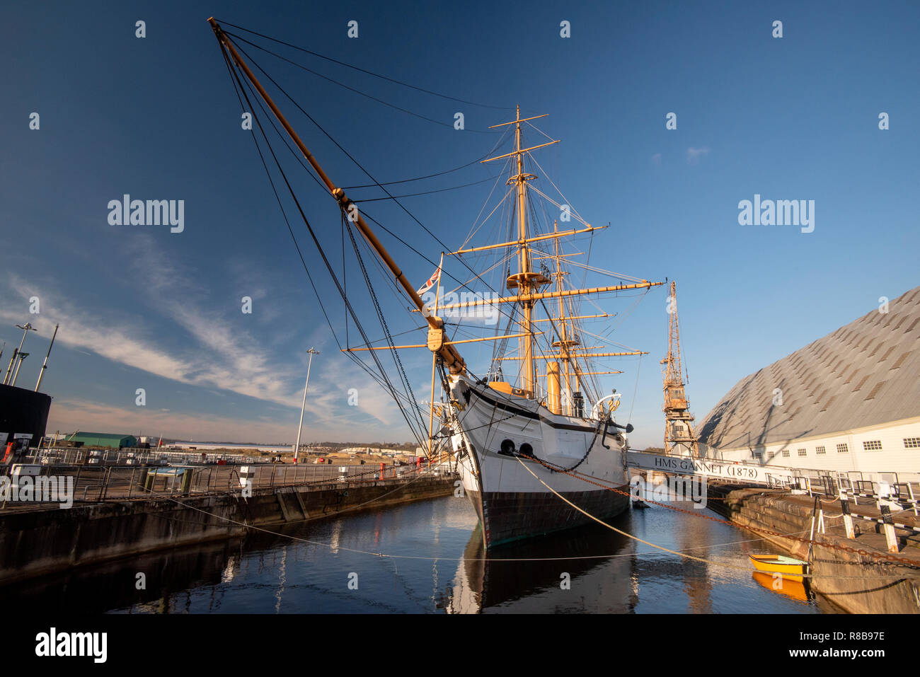 HMS Gannet, 1878 Royal Navy Doterel-class screw sloop, with both sails ...