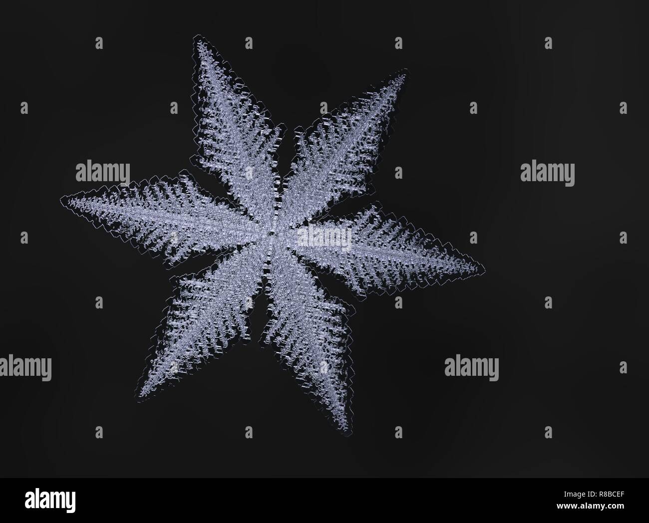 White snowflake on black background. This illustration based on macro ...