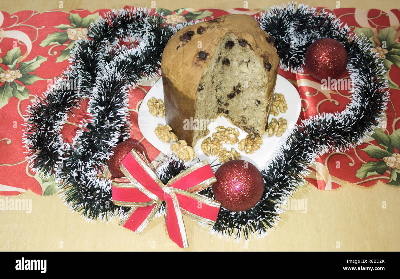 Panettone, cake with candied fruits, traditional from the Christmas ...