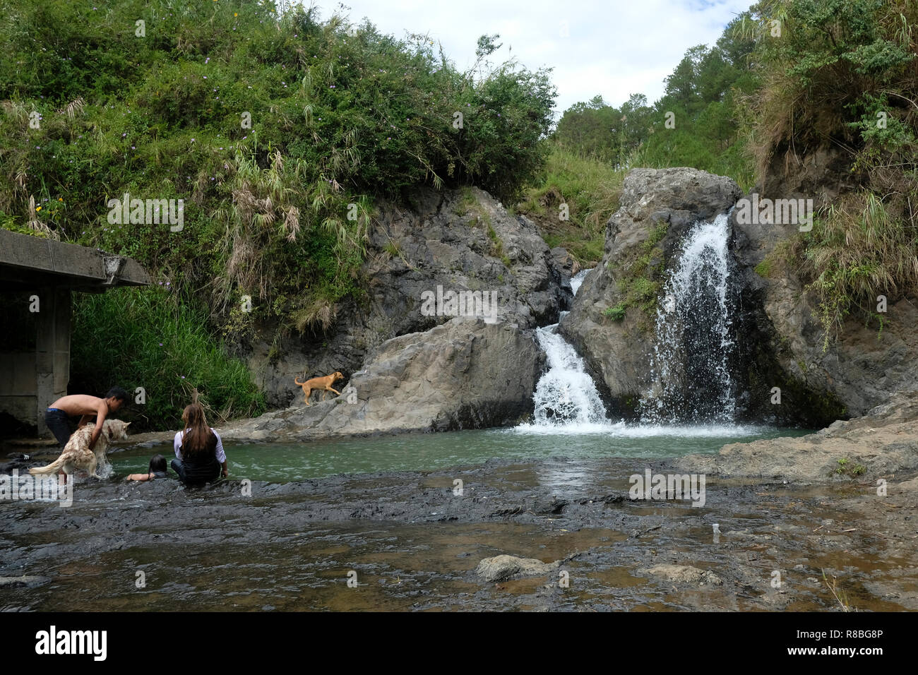 Hikers at the Bokong falls also known as the Little Falls located in Sagada in the Cordillera ...