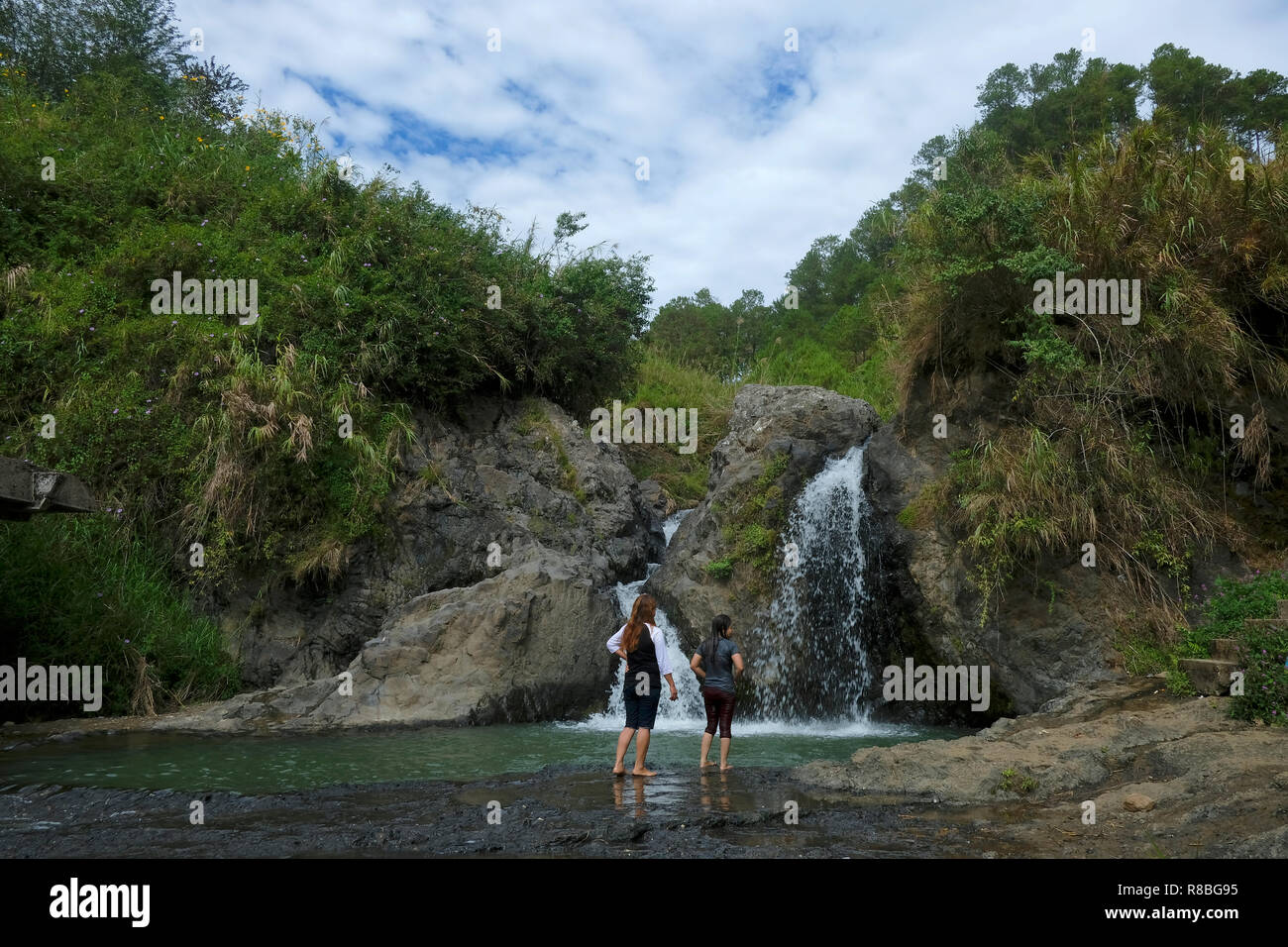 Hikers at the Bokong falls also known as the Little Falls located in Sagada in the Cordillera ...