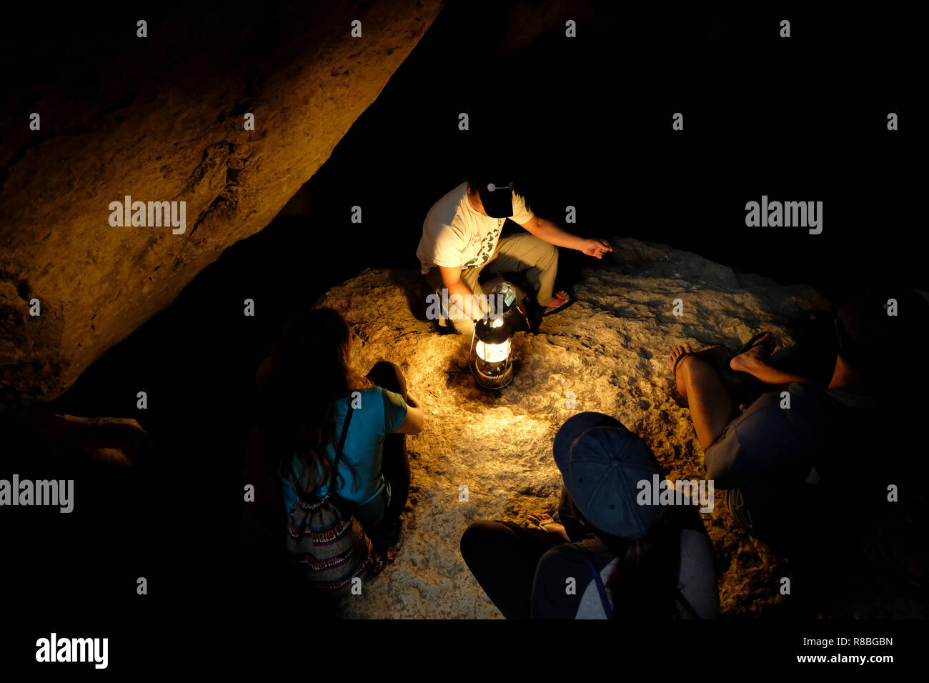 Hikers inside Lumiang Burial Cave located in Sagada in the Cordillera Mountains in Luzon Island ...