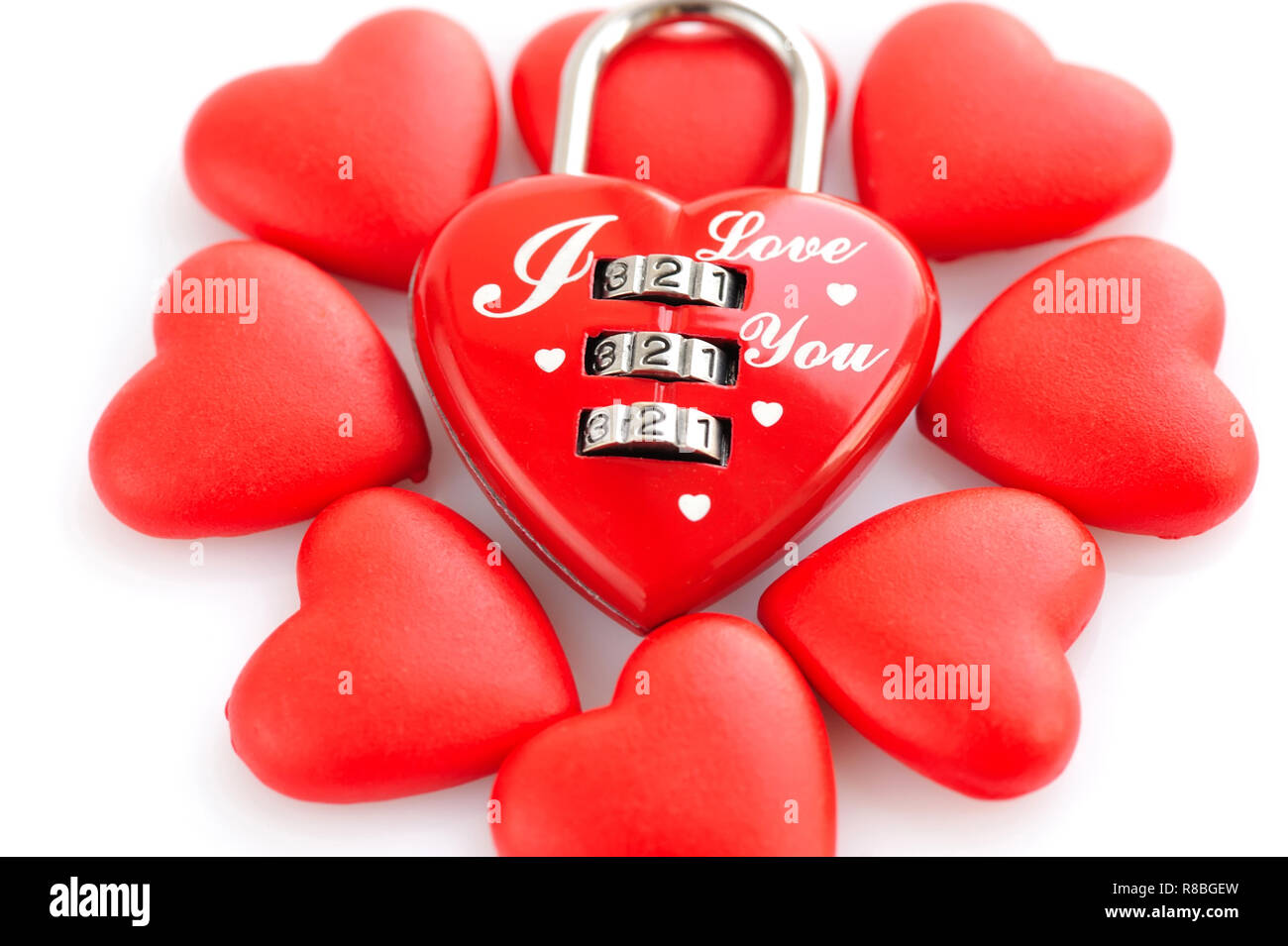 Padlock heart-shape with red hearts on white background Stock Photo - Alamy