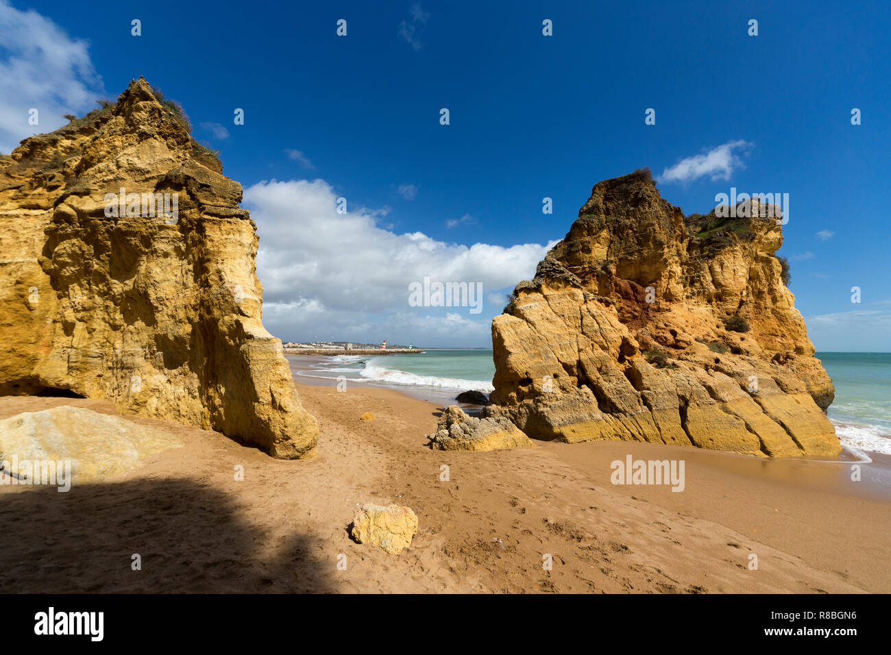 Rock outcrops on the beach at Lagos in Portugal Stock Photo - Alamy