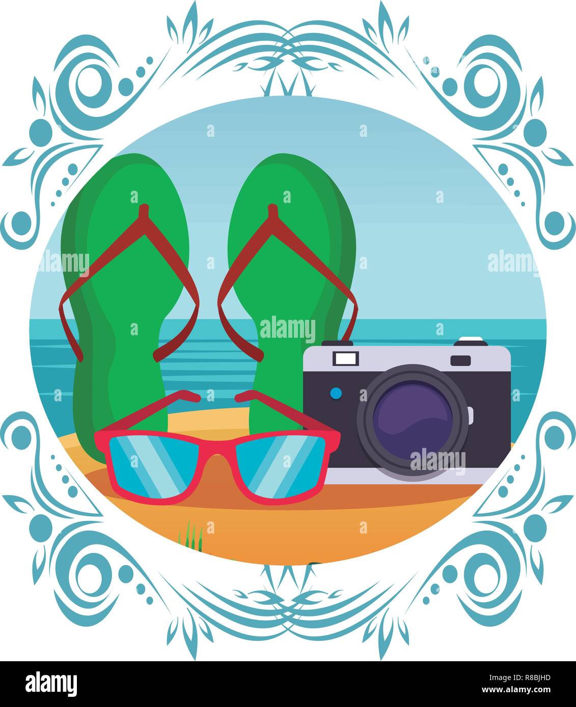 Flip flops camera sunglasses Cut Out Stock Images & Pictures - Alamy