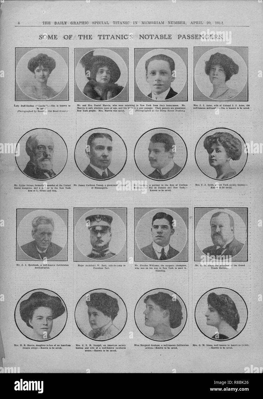 'Some of the Titanic's Notable Passengers', April 20, 1912. Creator ...