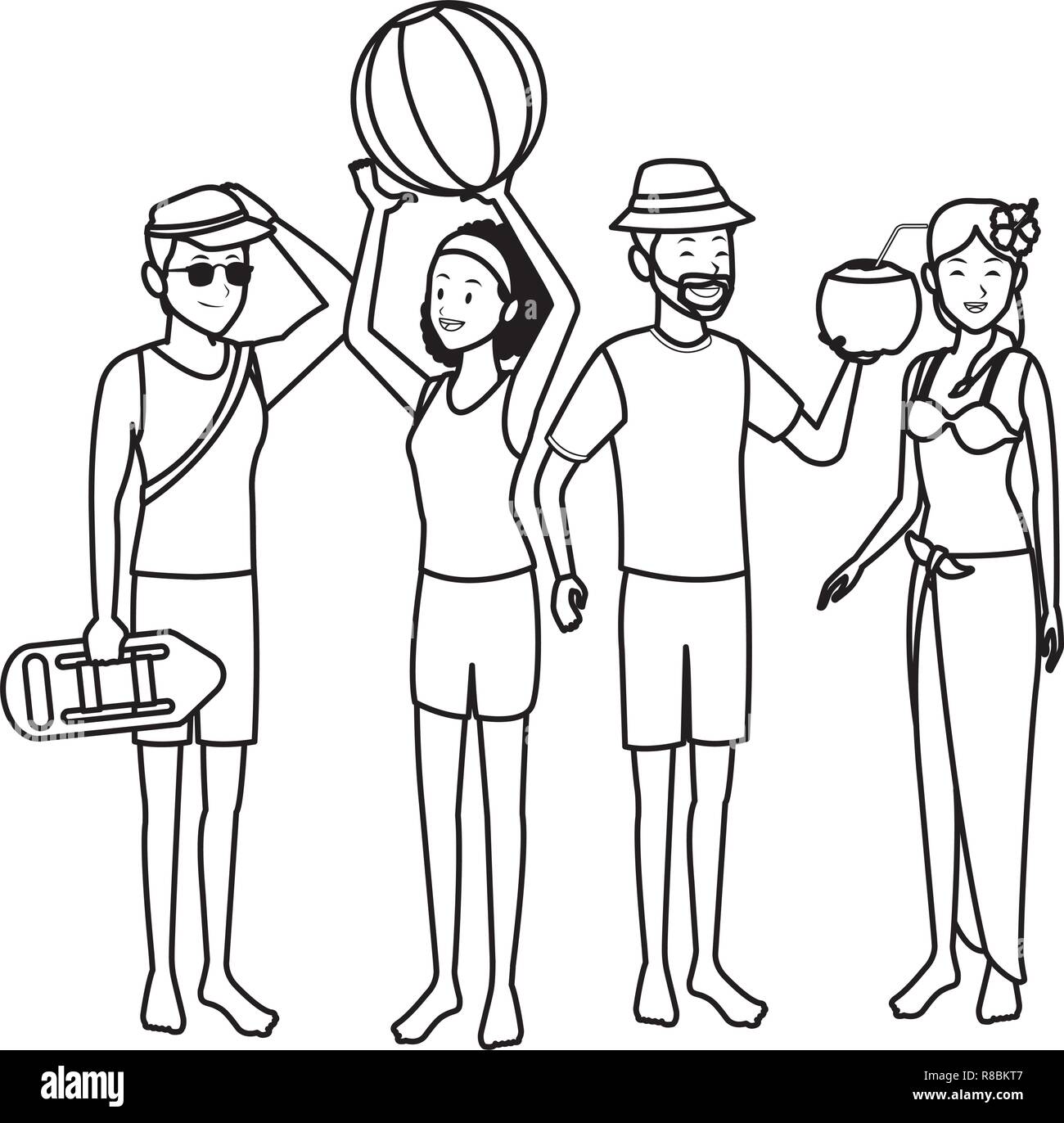 friends with swimsuit black and white Stock Vector Image & Art - Alamy