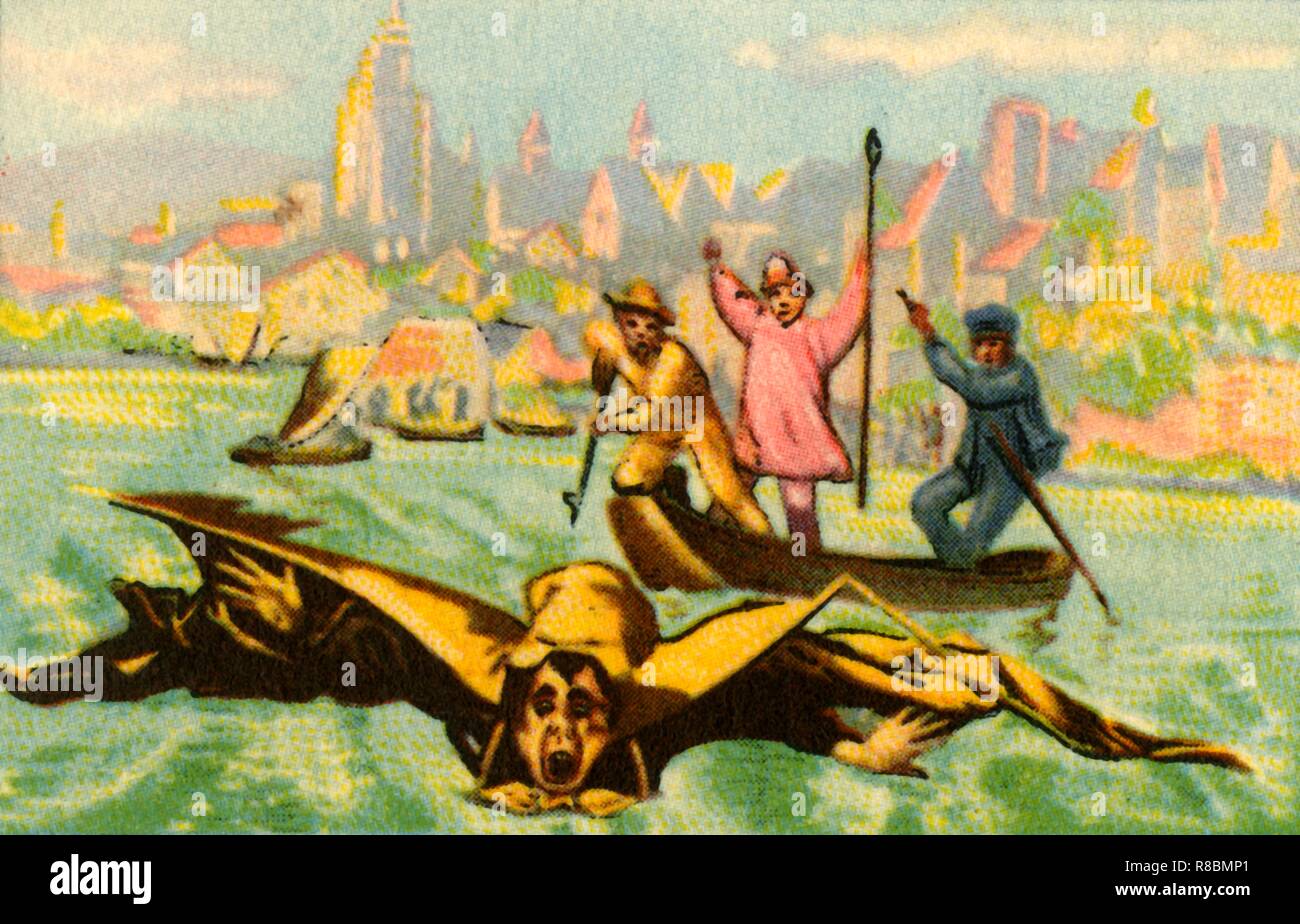 Berblinger's attempt to fly across the Danube, 1811, (1932). Creator ...