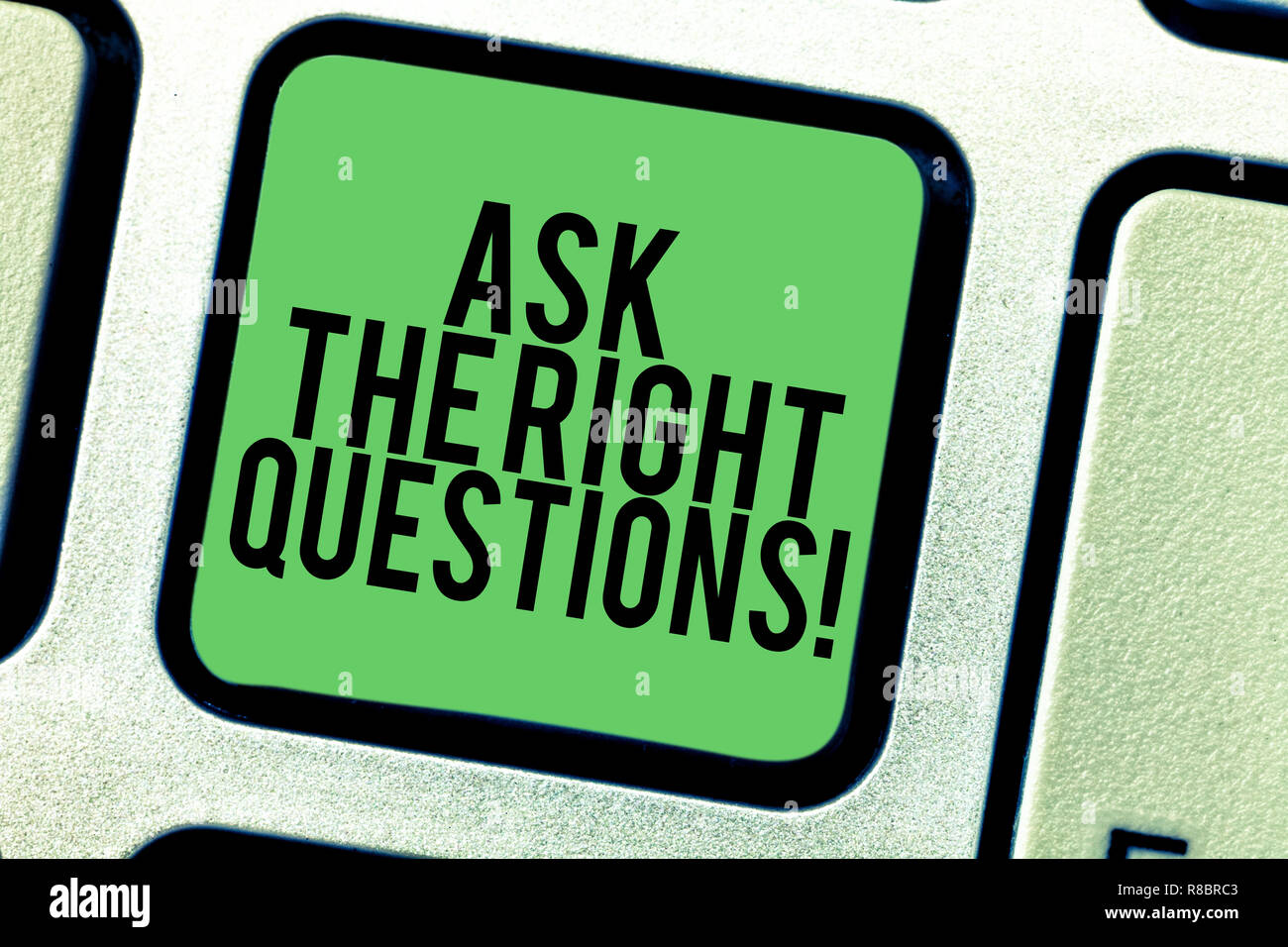 Writing note showing Ask The Right Questions. Business photo showcasing ...