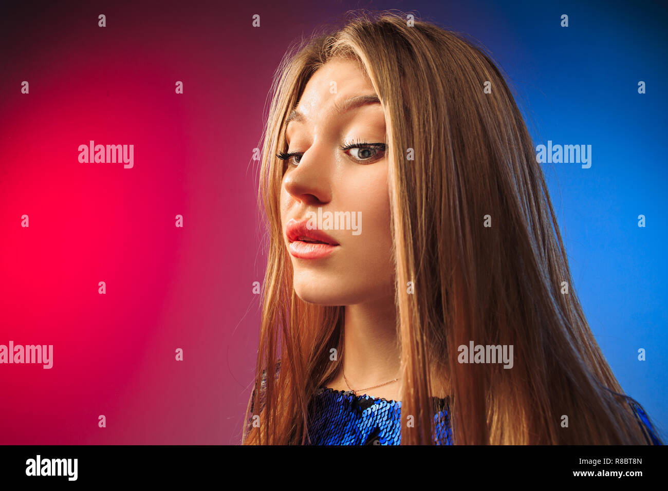 Remember all. Let me think. Doubt concept. Doubtful, thoughtful woman ...