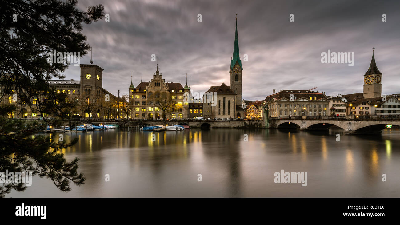 Zurich, Switzerland - view of the old town with the Limmat river Stock ...