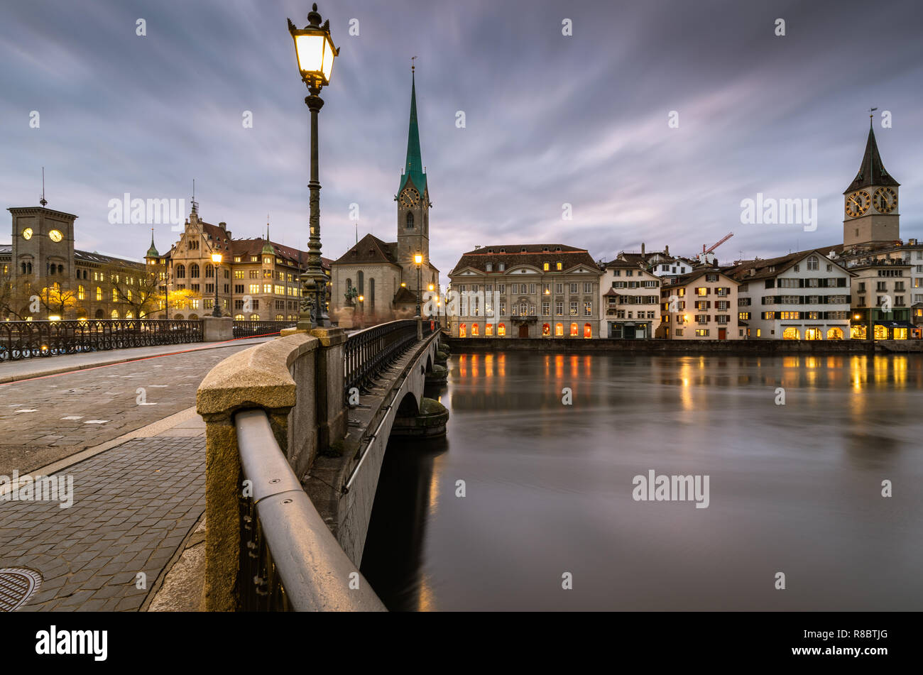 Zurich, Switzerland - view of the old town with the Limmat river Stock ...