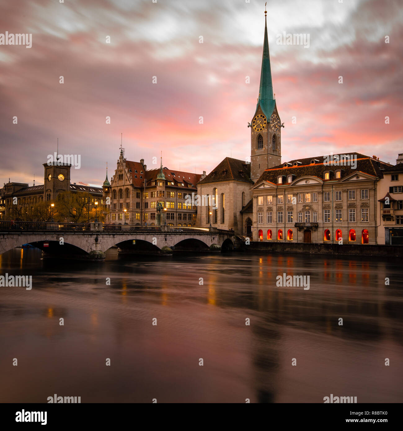 Zurich, Switzerland - view of the old town with the Limmat river Stock ...