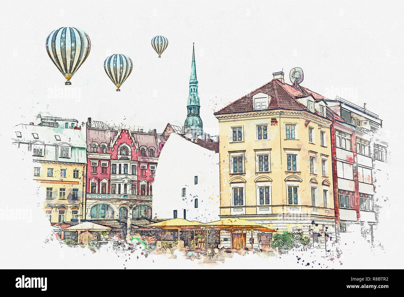 A watercolor sketch or an illustration of a beautiful view of the ...