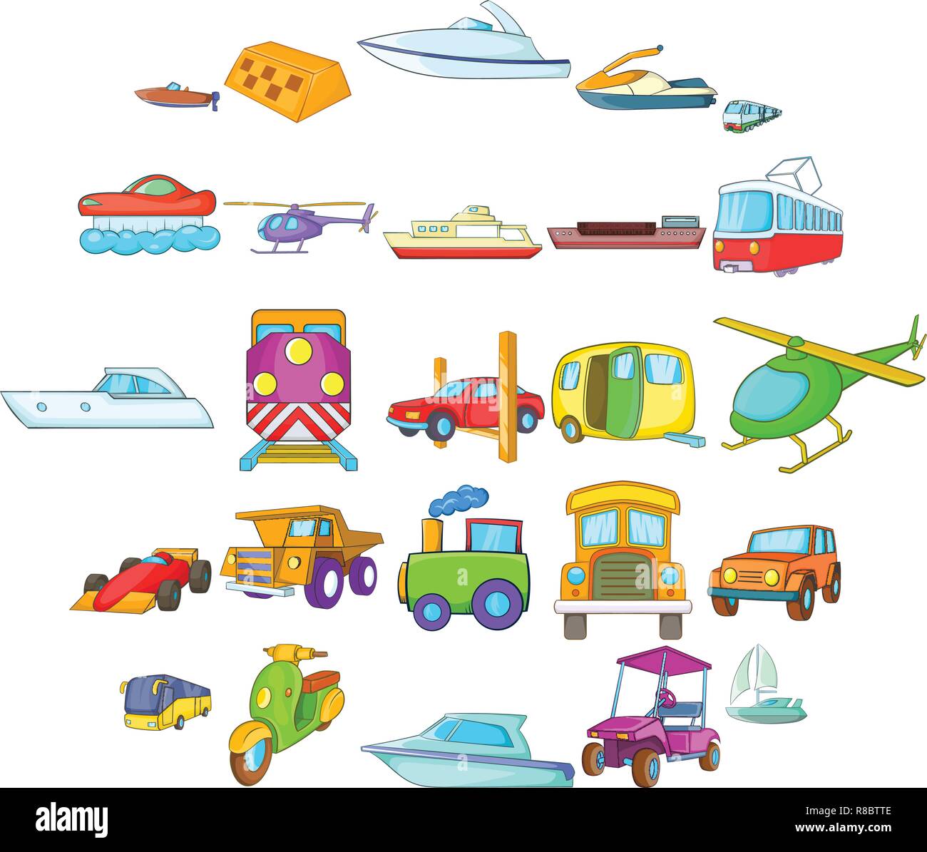 Transportation of people icons set, cartoon style Stock Vector Image ...