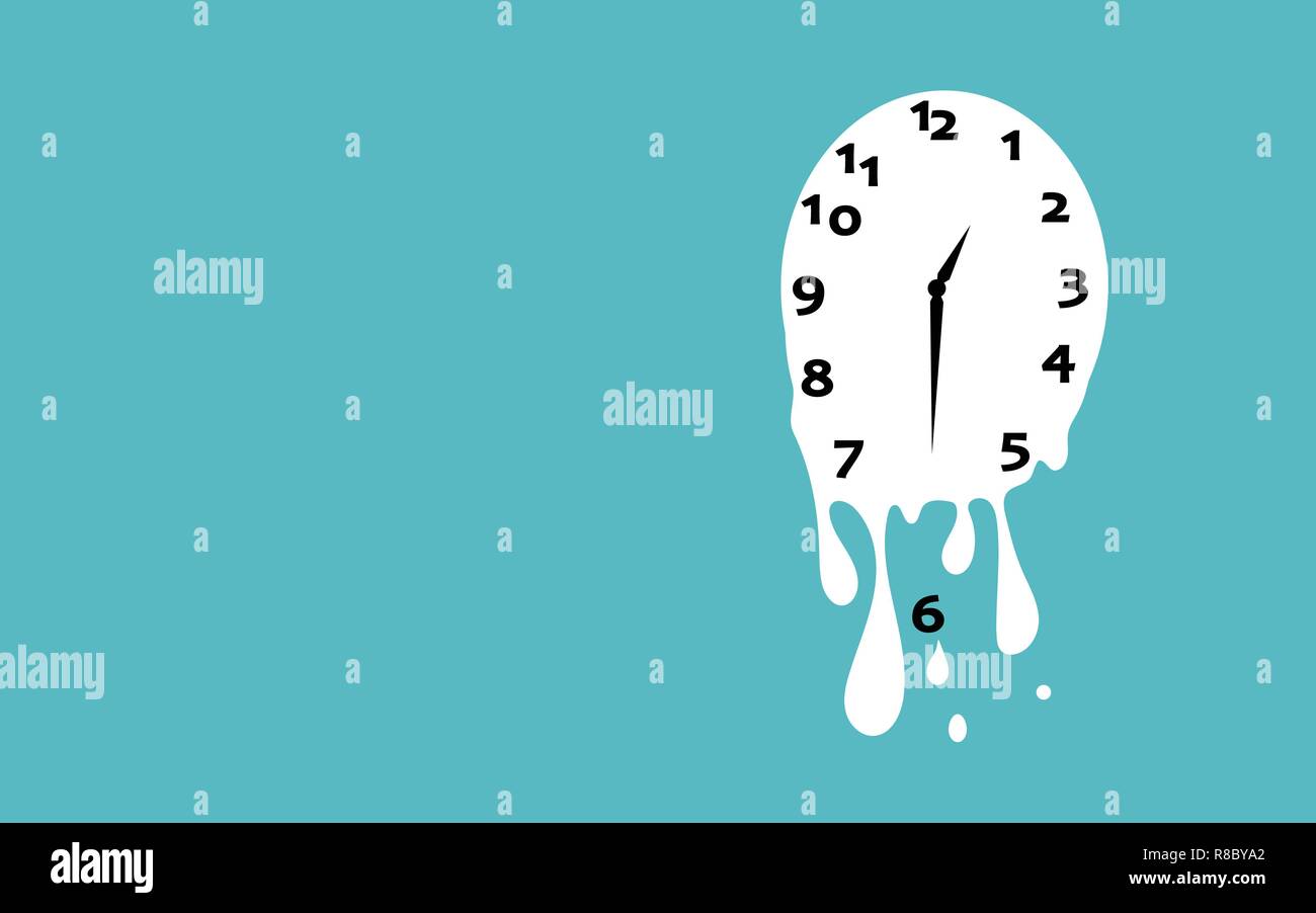 Melting clock flat design vector illustration on green background Stock ...