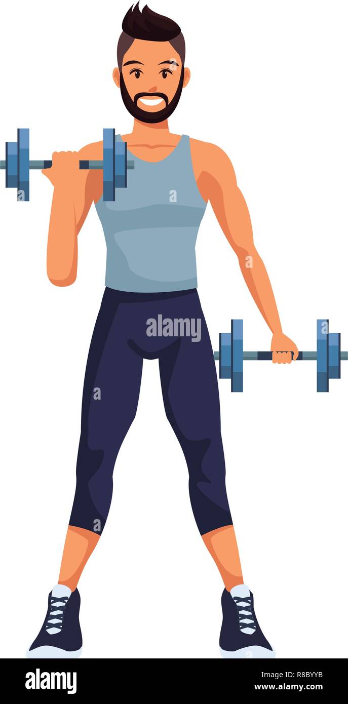 Cartoon man lifting dumbbells Stock Vector Images - Alamy