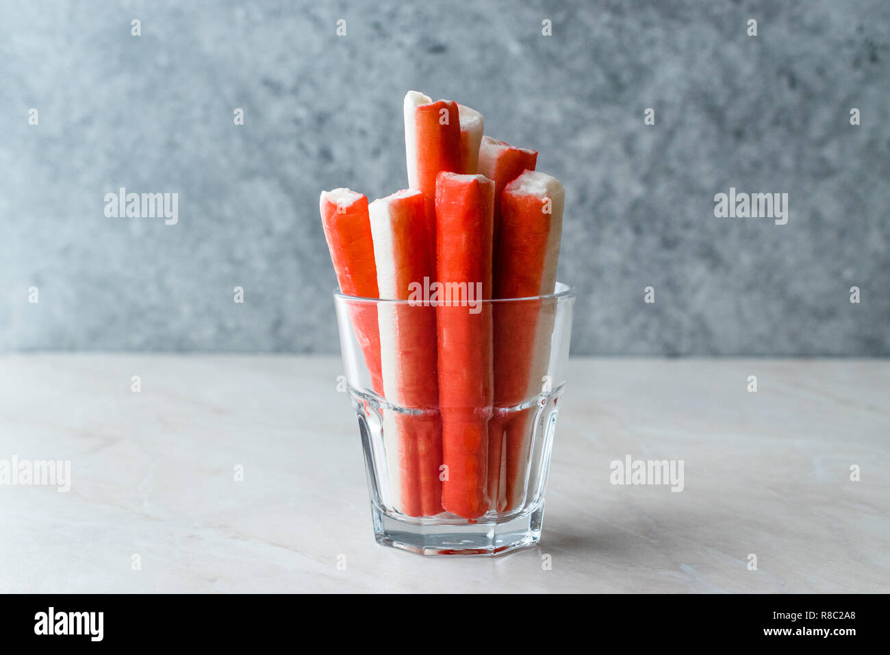 Fresh Crab Sticks Surimi in Glass Ready to Eat. Fast Food Stock Photo ...