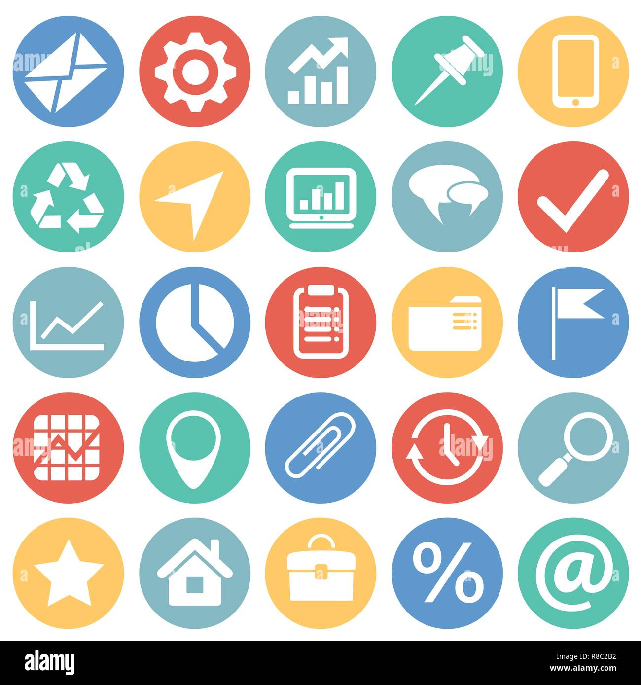 Business simple icons set on color circles background for graphic and ...