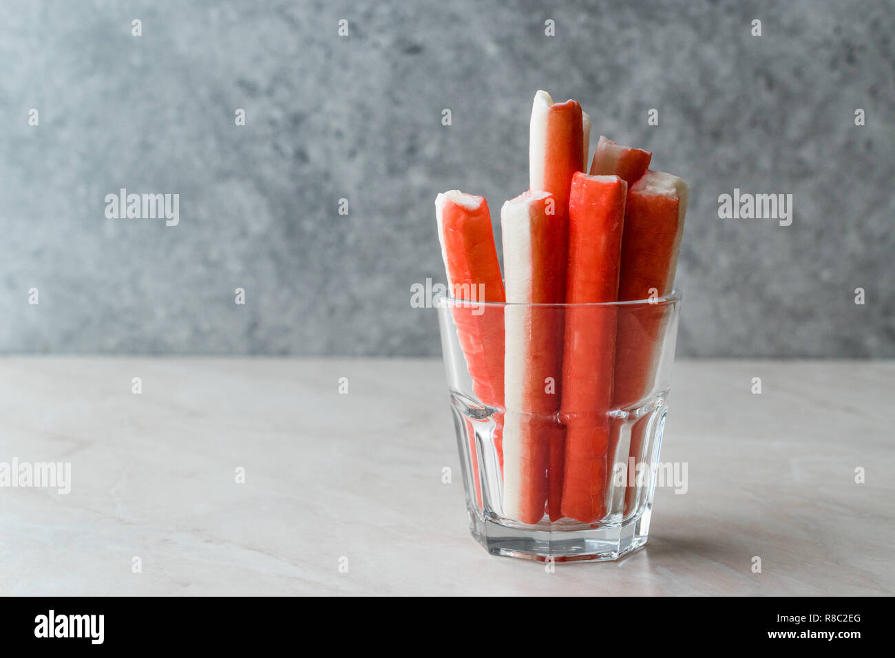 Fresh Crab Sticks Surimi in Glass Ready to Eat. Fast Food Stock Photo ...