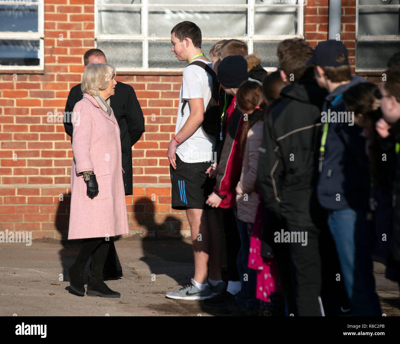 The Duchess of Cornwall speaks to students during a visit to the ...