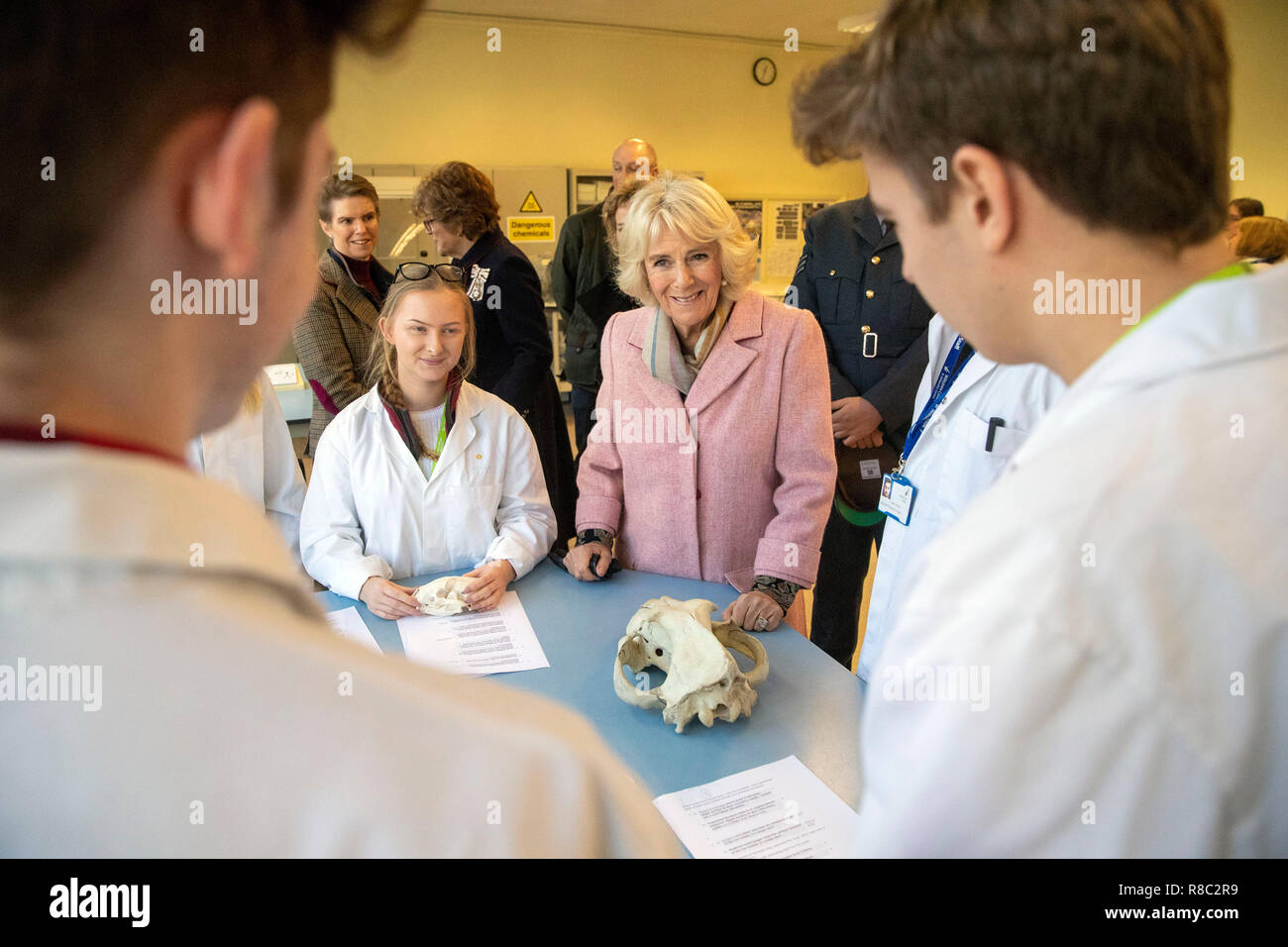The Duchess of Cornwall speaks to students during a visit to the ...