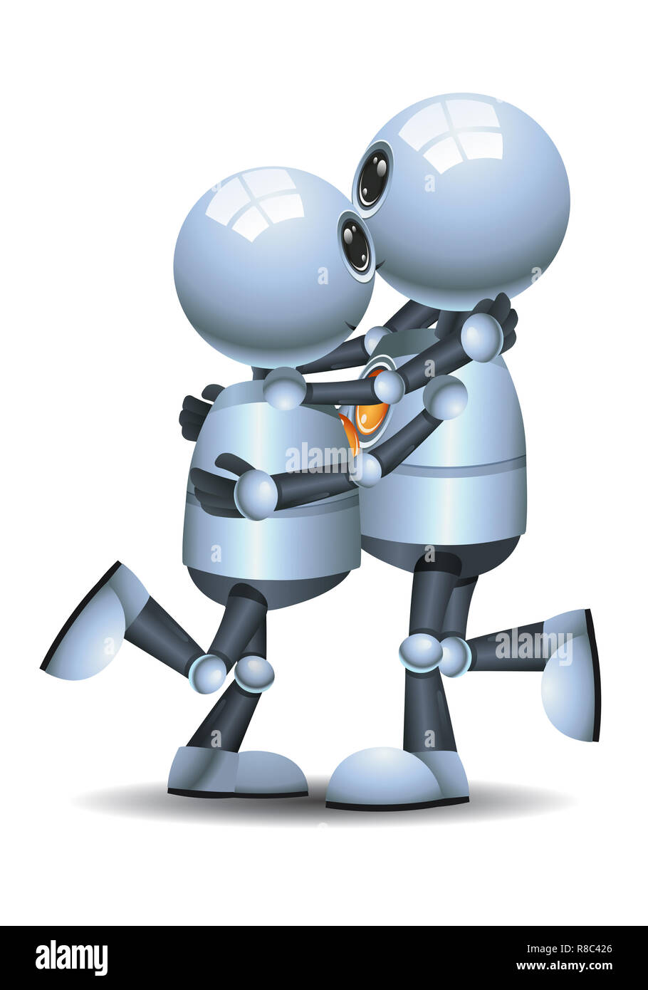 illustration of a happy little robot couple dance on isolated white ...