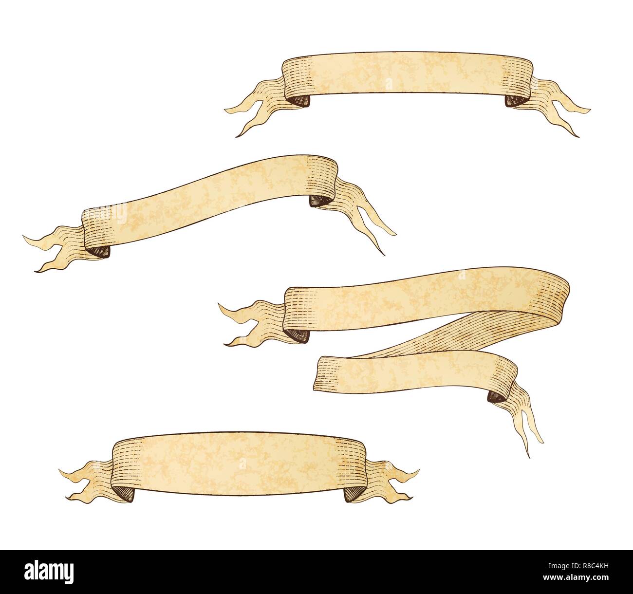 Set of different old engraved paper tapes with texture with place for ...